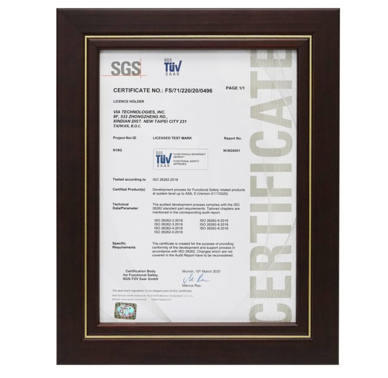 VIA Achieves ISO 26262 Functional Vehicle Certification